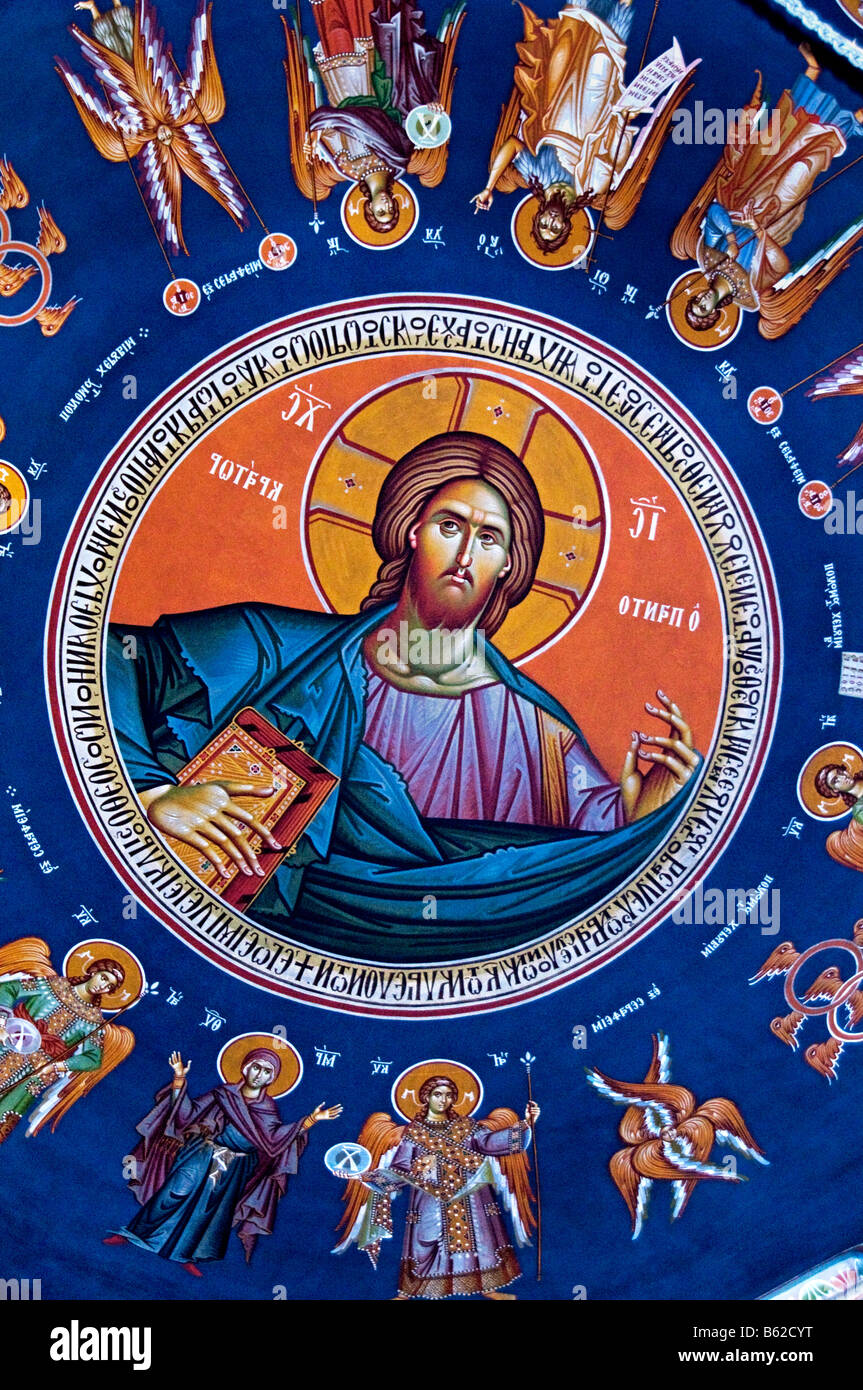 Piraeus interior Orthodox Church restored fresco wall painting Stock ...