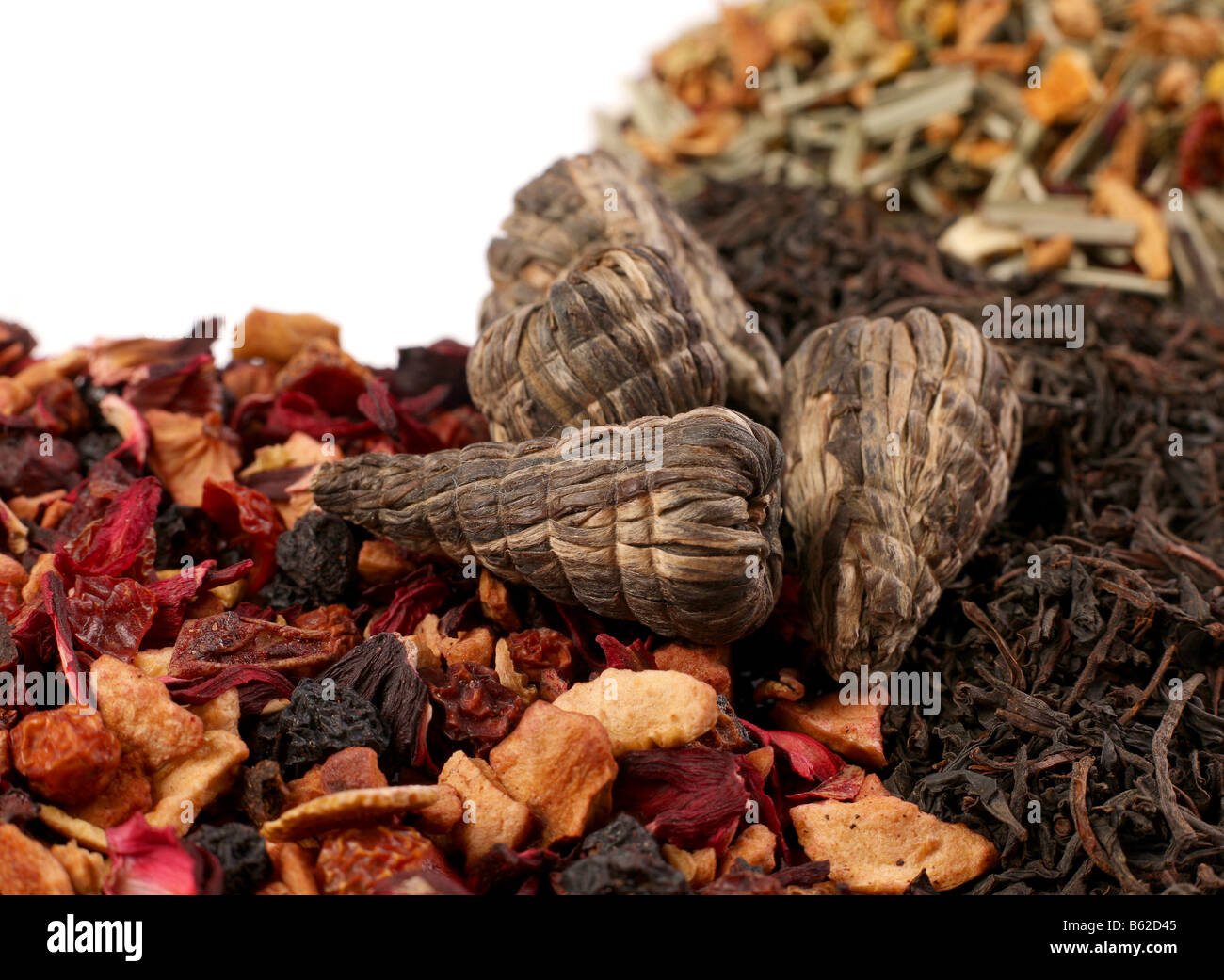 Tea herb variation mix closeup on white Stock Photo - Alamy