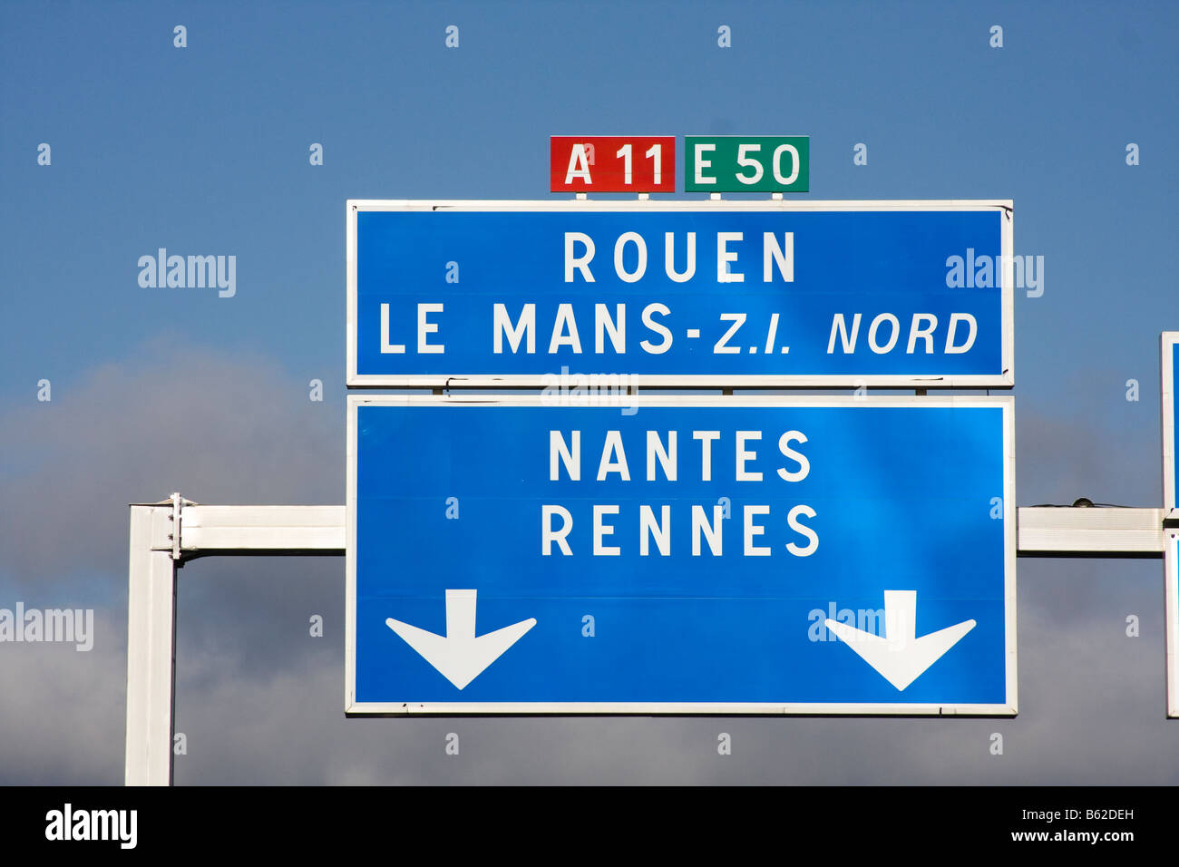 Signs on French Autoroutes - Rouen to Le Mans Stock Photo - Alamy