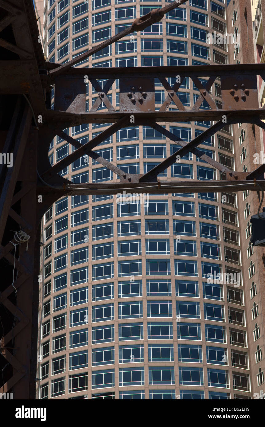 Modern Building and a fragment of an old iron bridge in Boston Stock ...