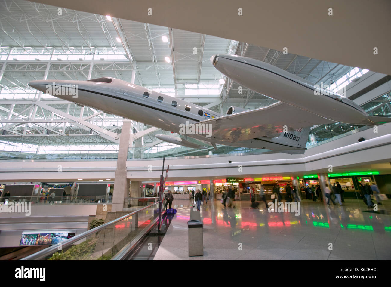 USA Colorado Denver Retired passenger jet hanging above Terminal C ...