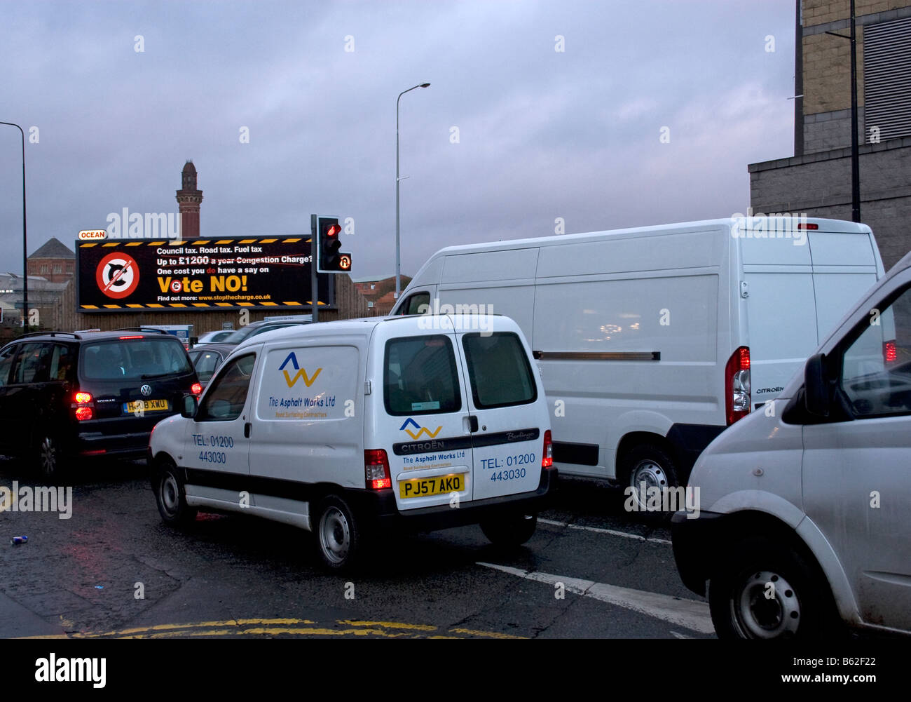 Traffic congestion,city centre, Manchester,UK. Manchester Prison ...