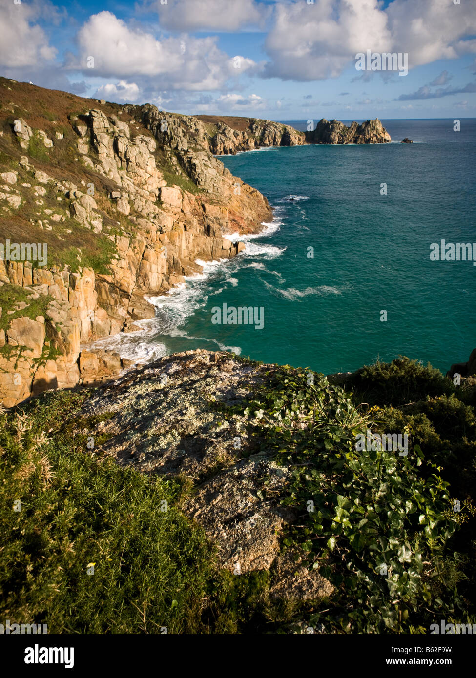Cliffs & coastline, Porthcurno Stock Photo - Alamy