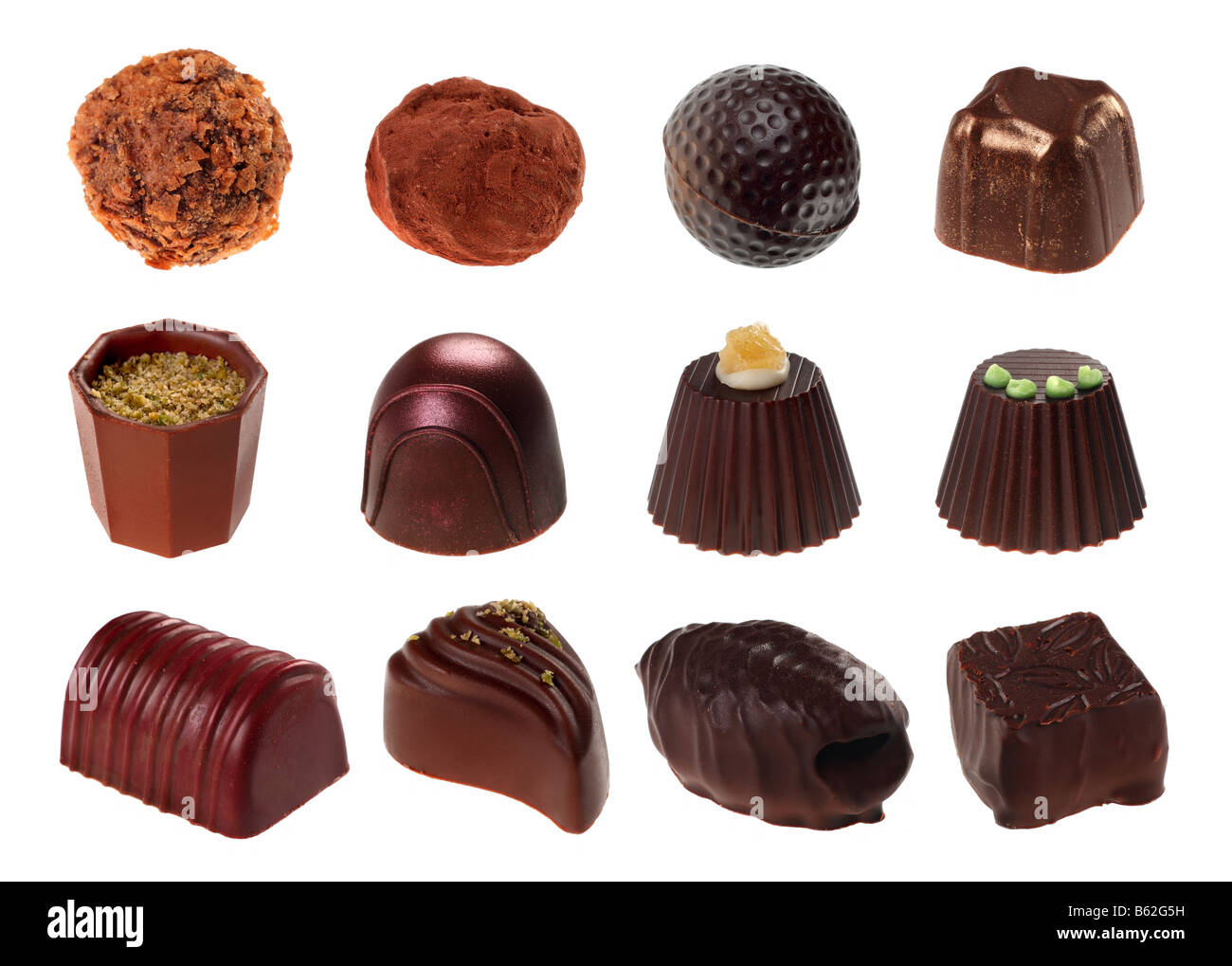 Chocolate candy set on white background Stock Photo - Alamy