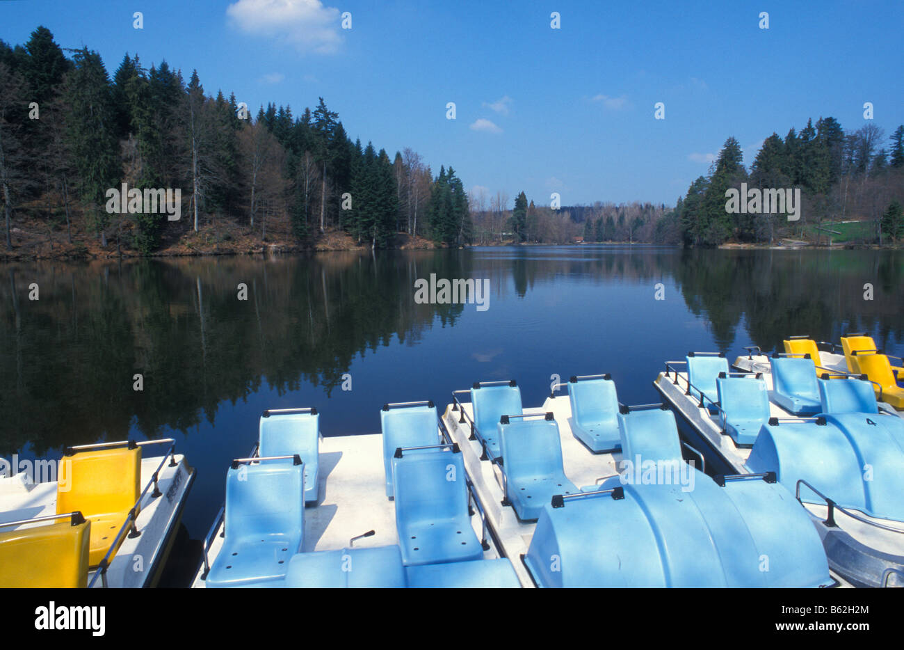 Paddleboats on Ebnisee Lake, Swabian Franconian Forest, Swabian Alb ...