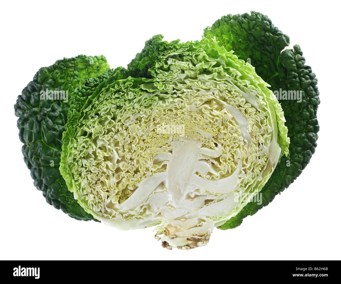Green cabbage part detail on white background Stock Photo - Alamy