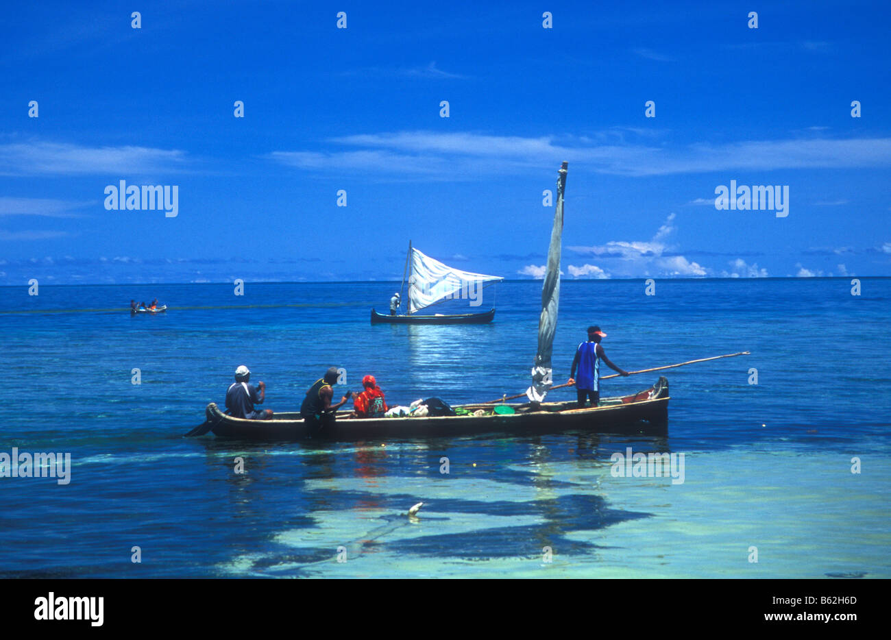A traditional sail boat off the coast of the San Blas Islands in the ...