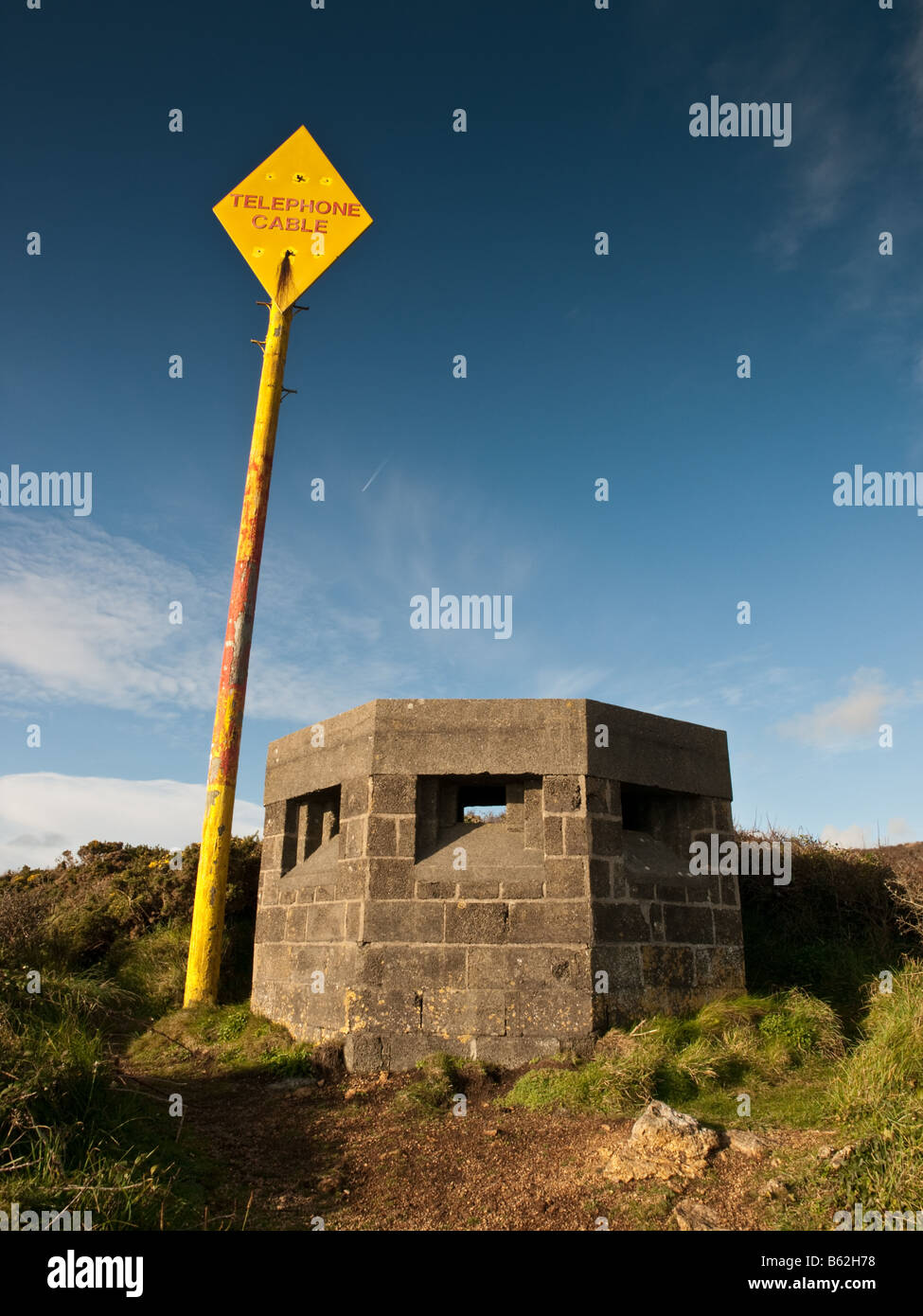 Telephone Cable signpost, Porthcurno Stock Photo - Alamy