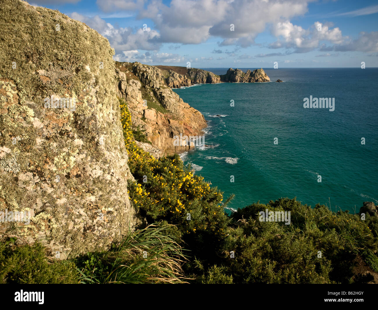 Cliffs & coastline, Porthcurno Stock Photo - Alamy