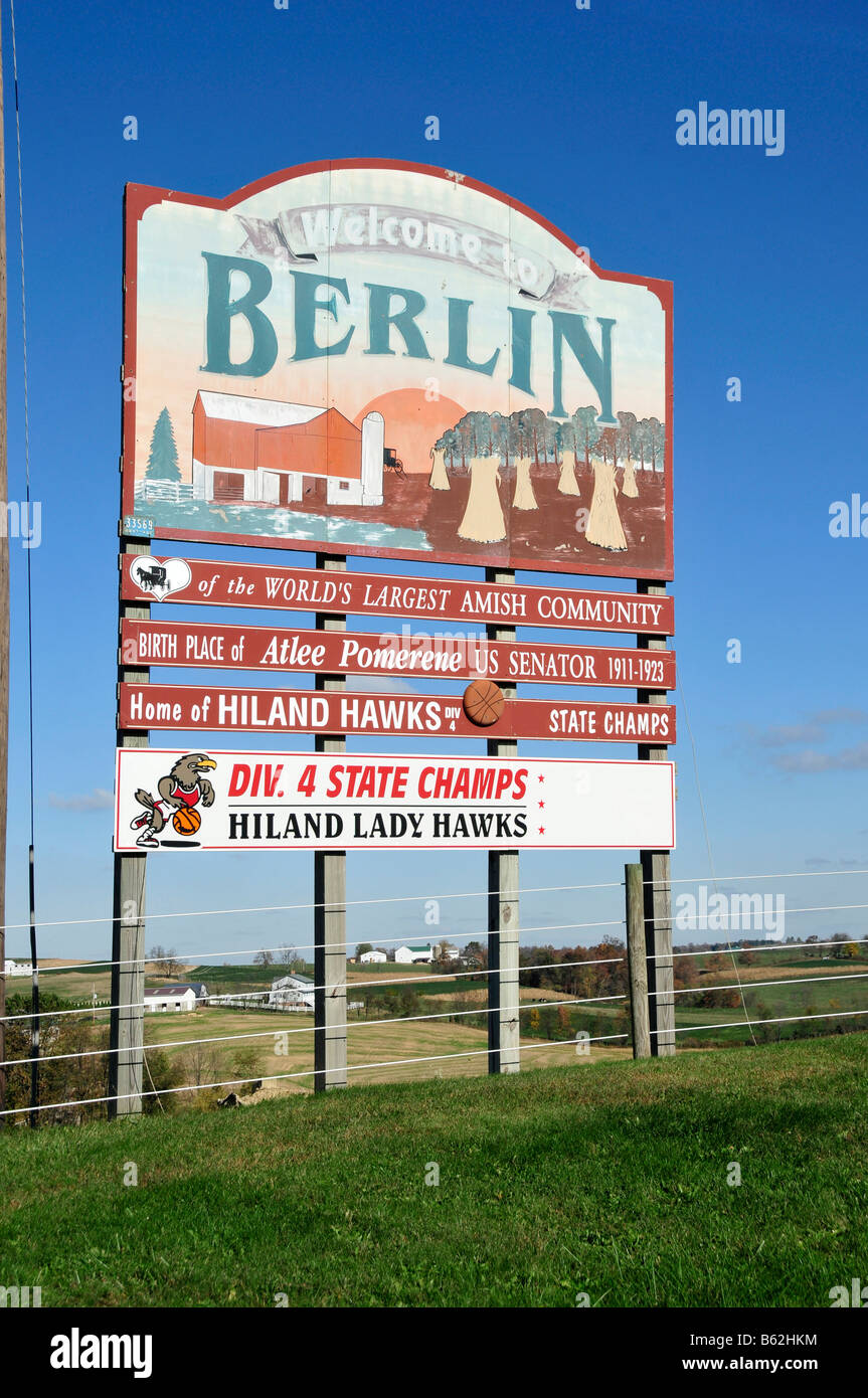 Welcome Sign Berlin Ohio Holmes County Amish Community U S Stock Photo ...