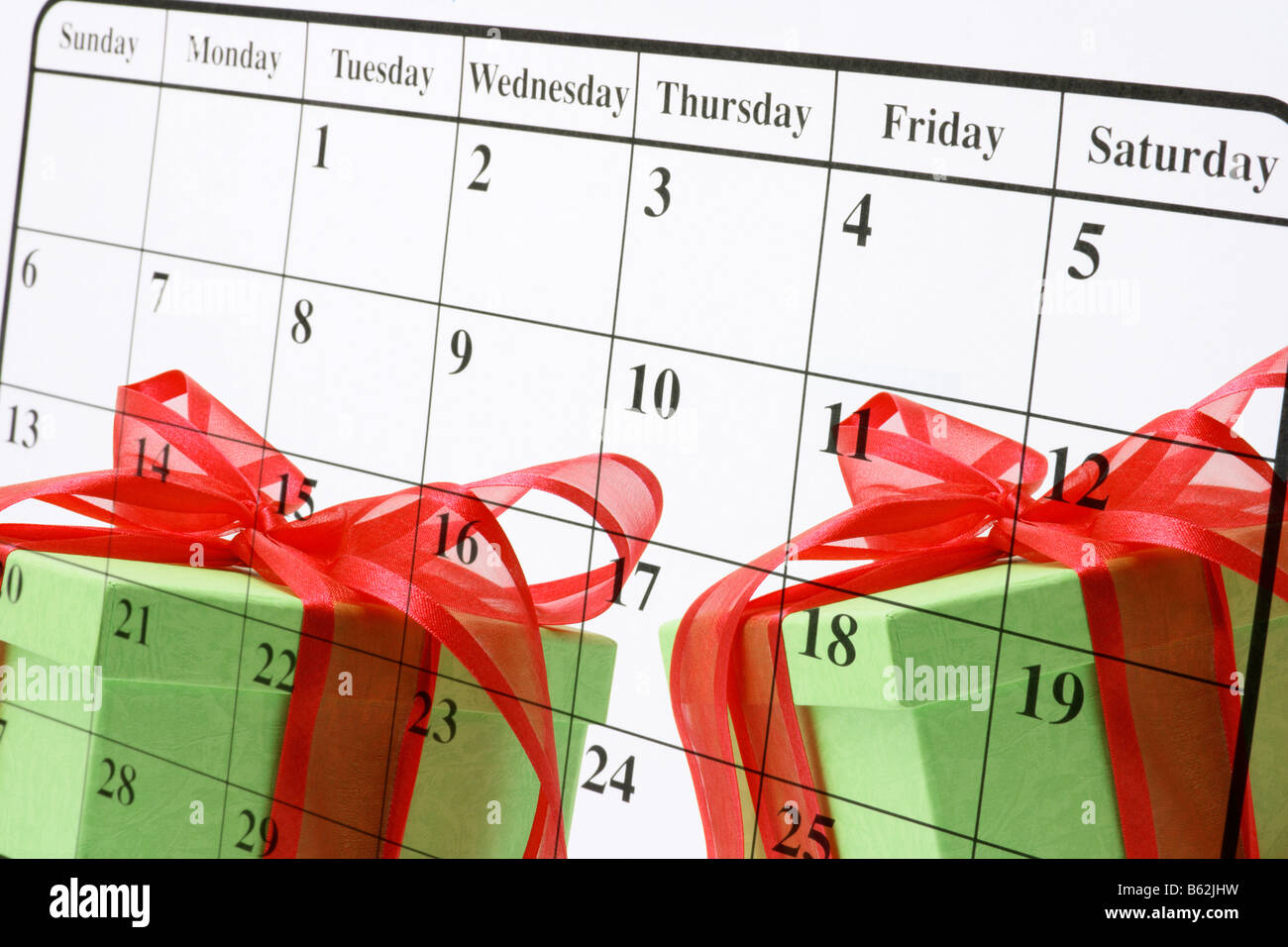 Calendar and Gift Parcels Stock Photo - Alamy