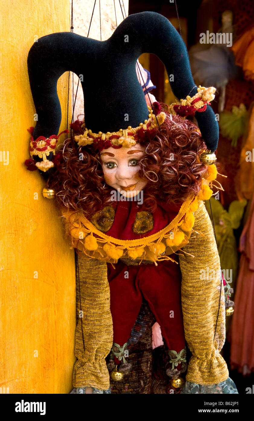 Beautiful colorful puppet artwork in shop in Santorini in Greek Islands ...