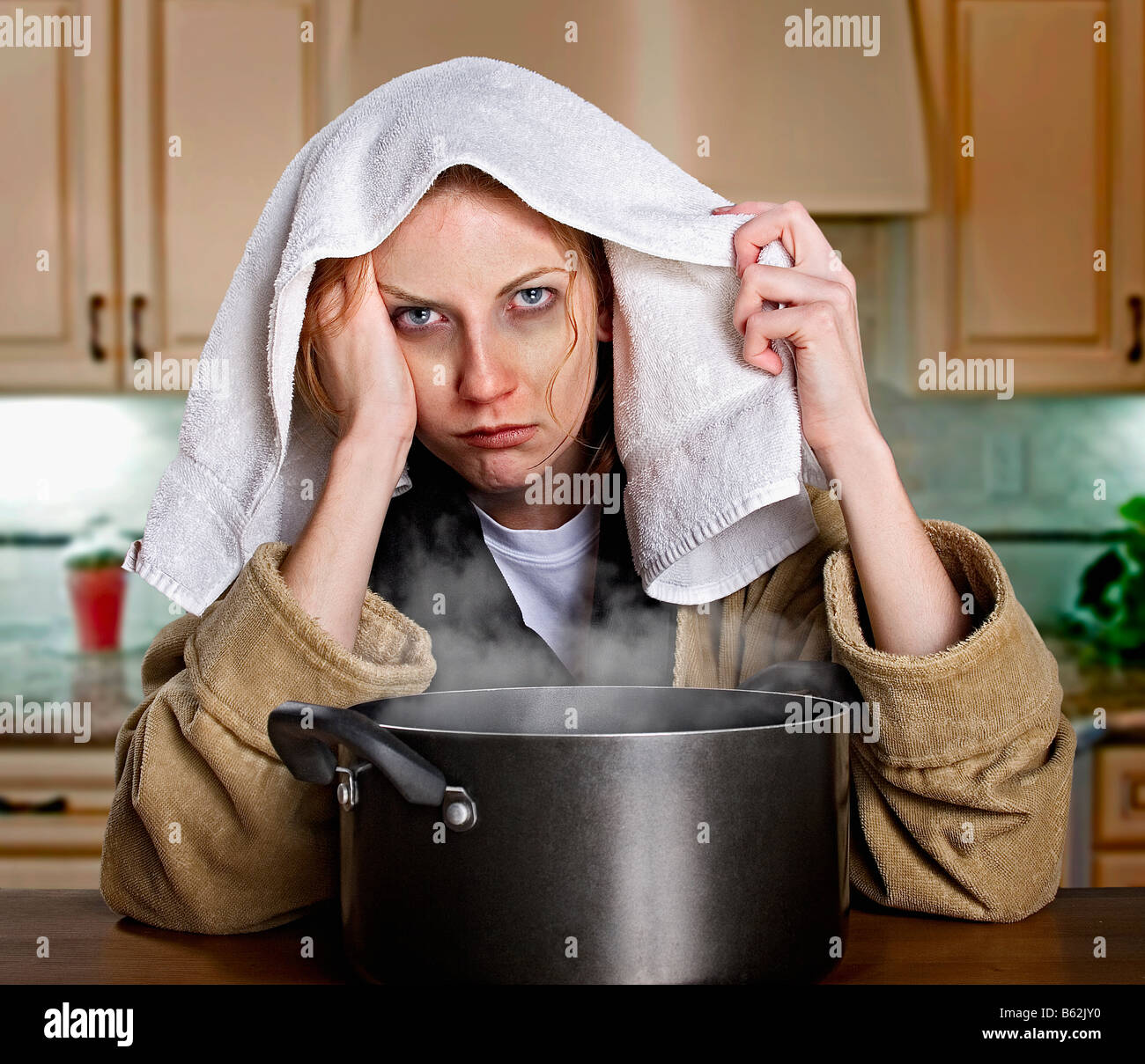Portrait of a young woman suffering from cold and flu Stock Photo - Alamy