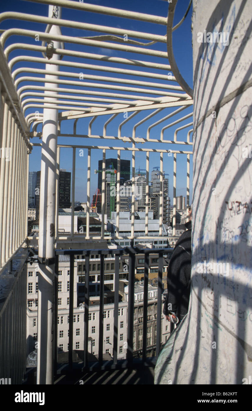 London, The Monument. View from inside the iron safety cage enclosing ...