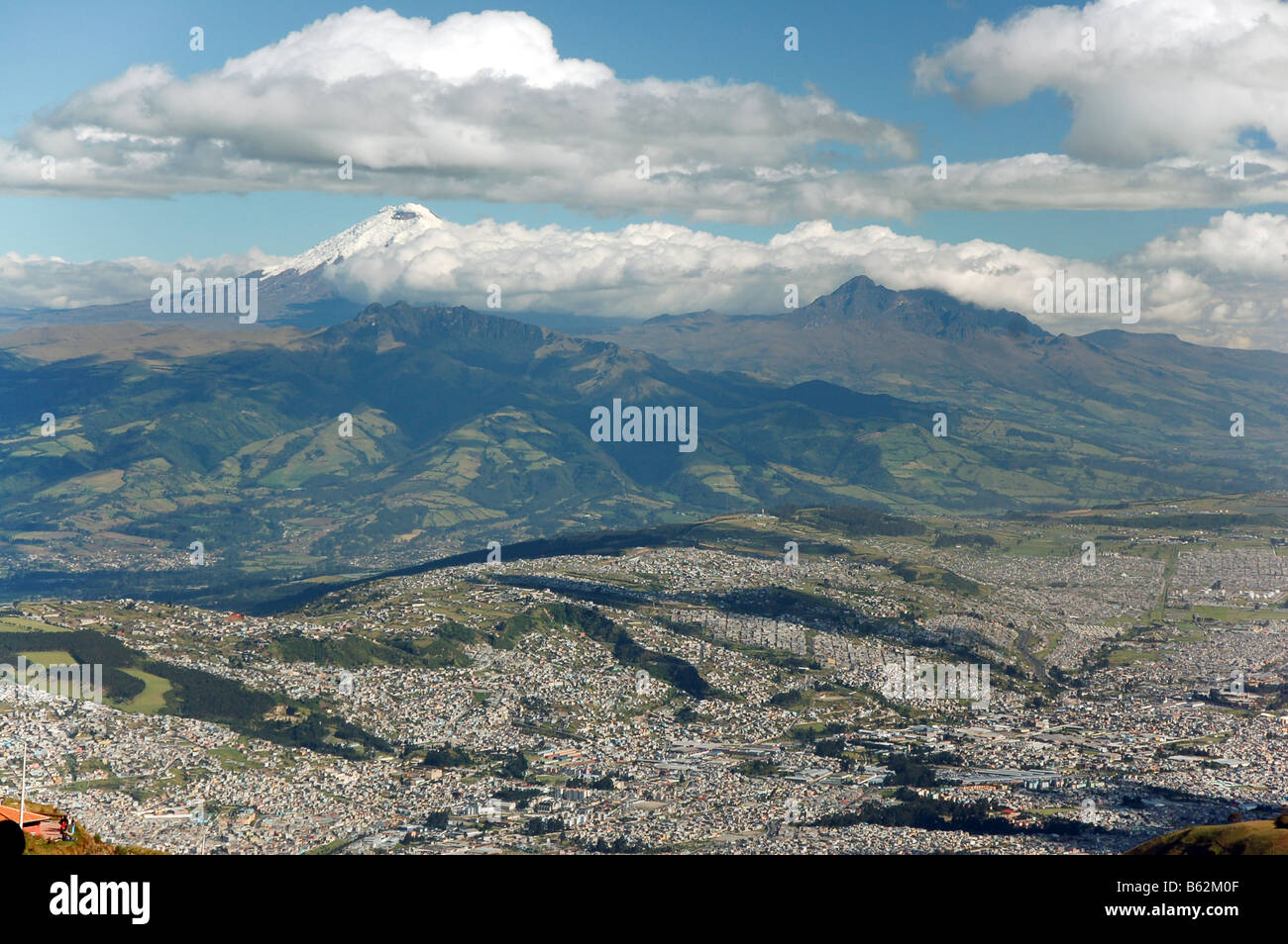 A view of Quito, Ecuador from its 4000m lookout with Volcan Cotopaxi in ...