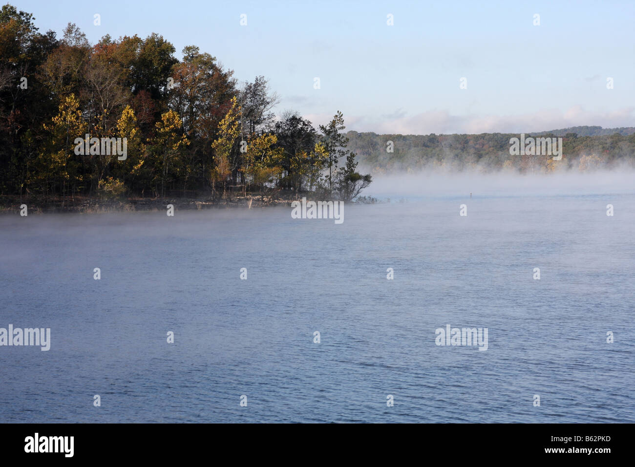 Steam rising around an island in Table Rock Lake Branson Missouri Stock ...