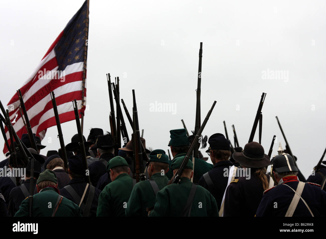 Union soldiers marching in the Civil War reenactment at the Wade House ...