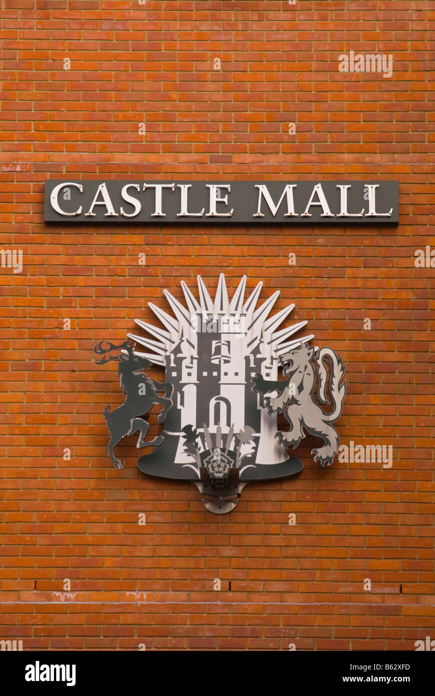 The Castle Mall shopping centre sign logo outside shops in Norwich ...
