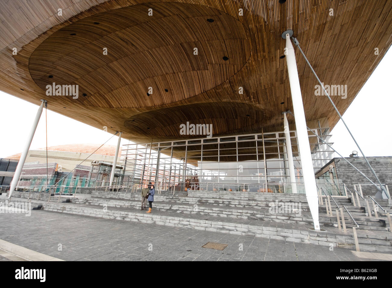 Facade of Welsh National Assembly Building at Cardiff Bay in Wales ...