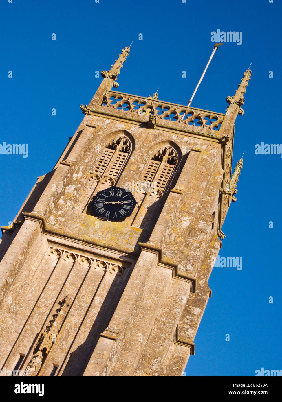 One-handed clock on church tower in Colerne,Wiltshire England uk Stock ...