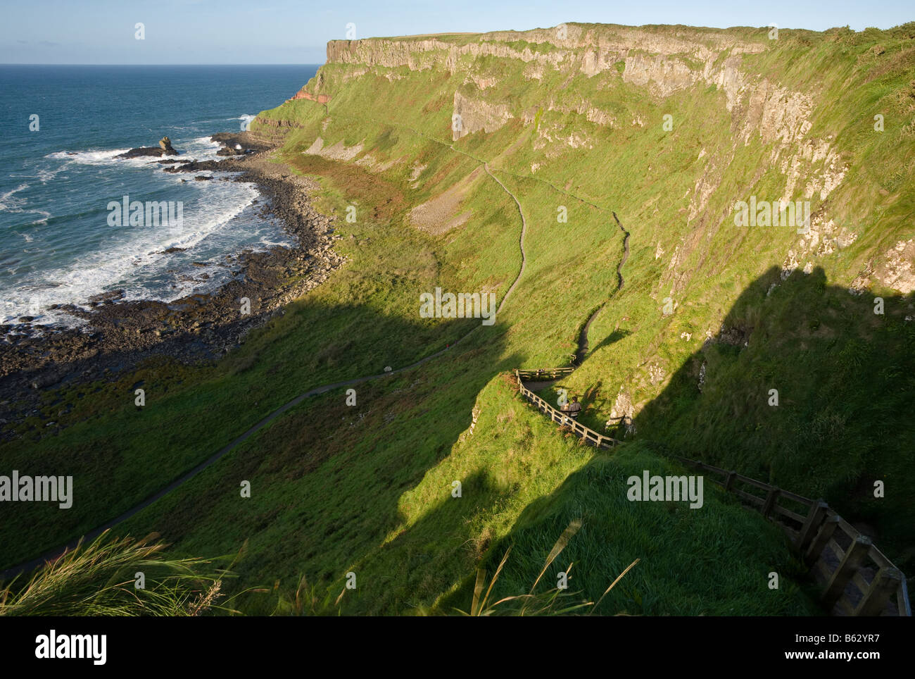 Steps down: The steps down to the causeway from the top of the cliff ...