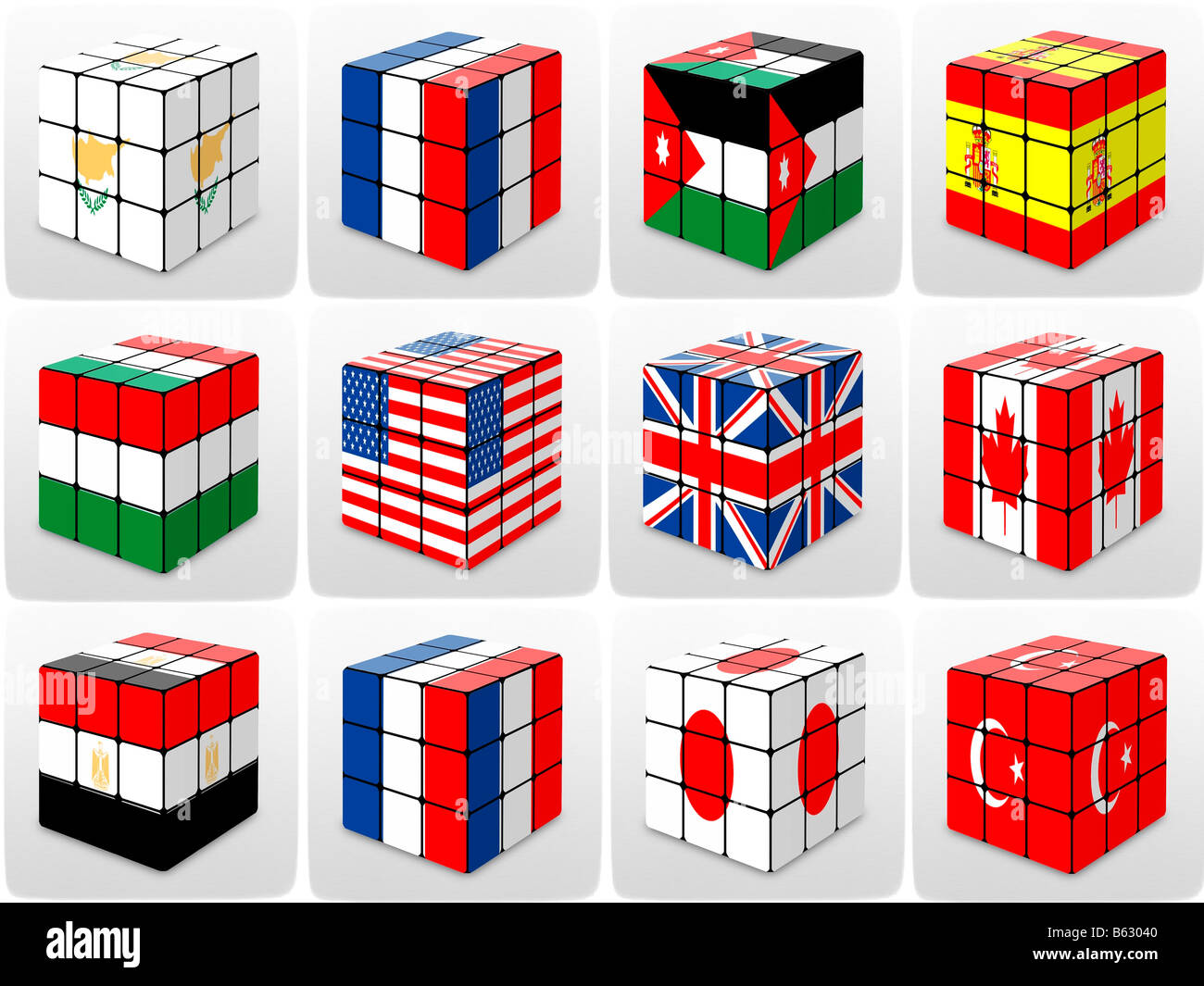 Collage of cubes of flags of different nation Stock Photo - Alamy