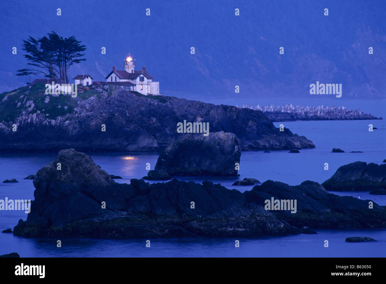 Battery Point Lighthouse in evening light Crescent City California ...