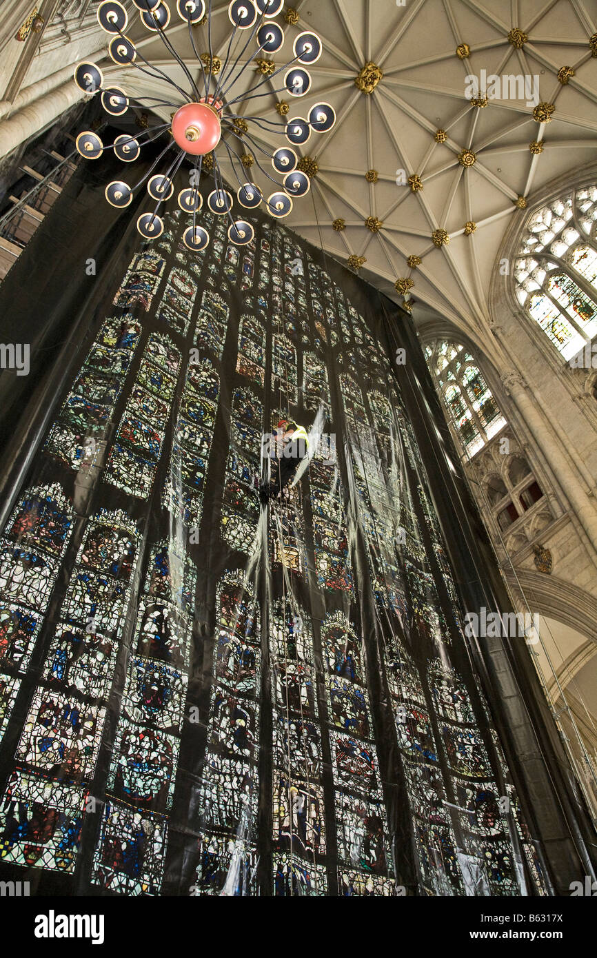 The Great East Window at York Minster with a full sized mural in place ...