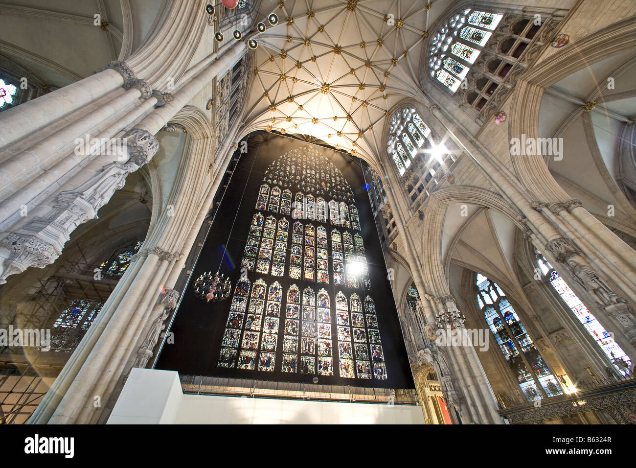 The Great East Window at York Minster with a full sized mural in place ...