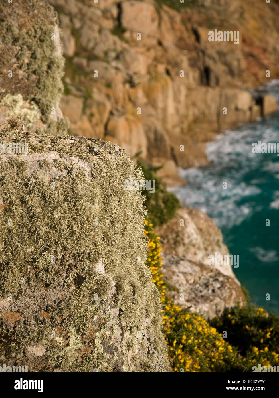 Cliffs & coastline, Porthcurno Stock Photo - Alamy