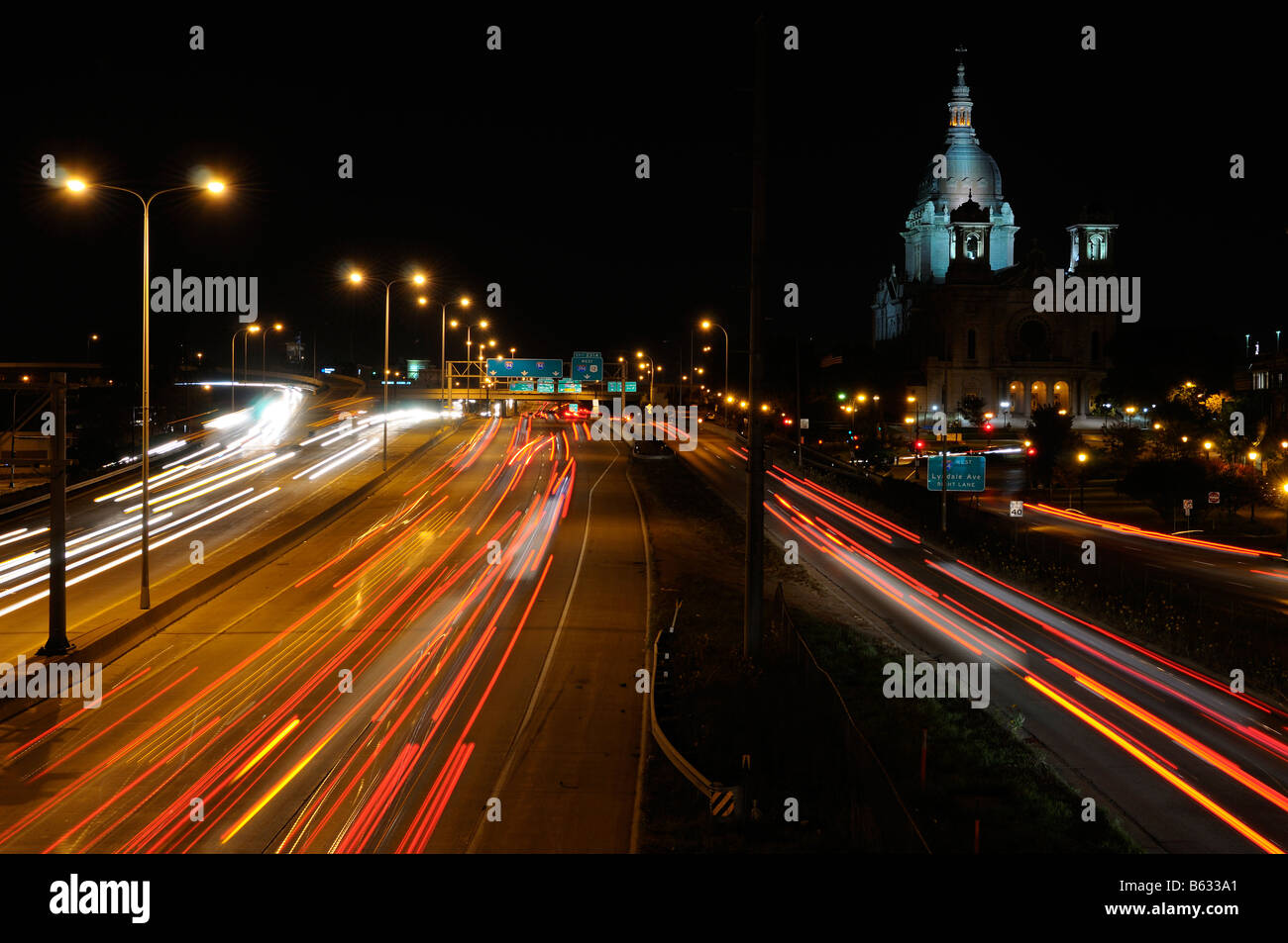 Night traffic light streaks on Highway 94 in Minneapolis Minnesota USA ...