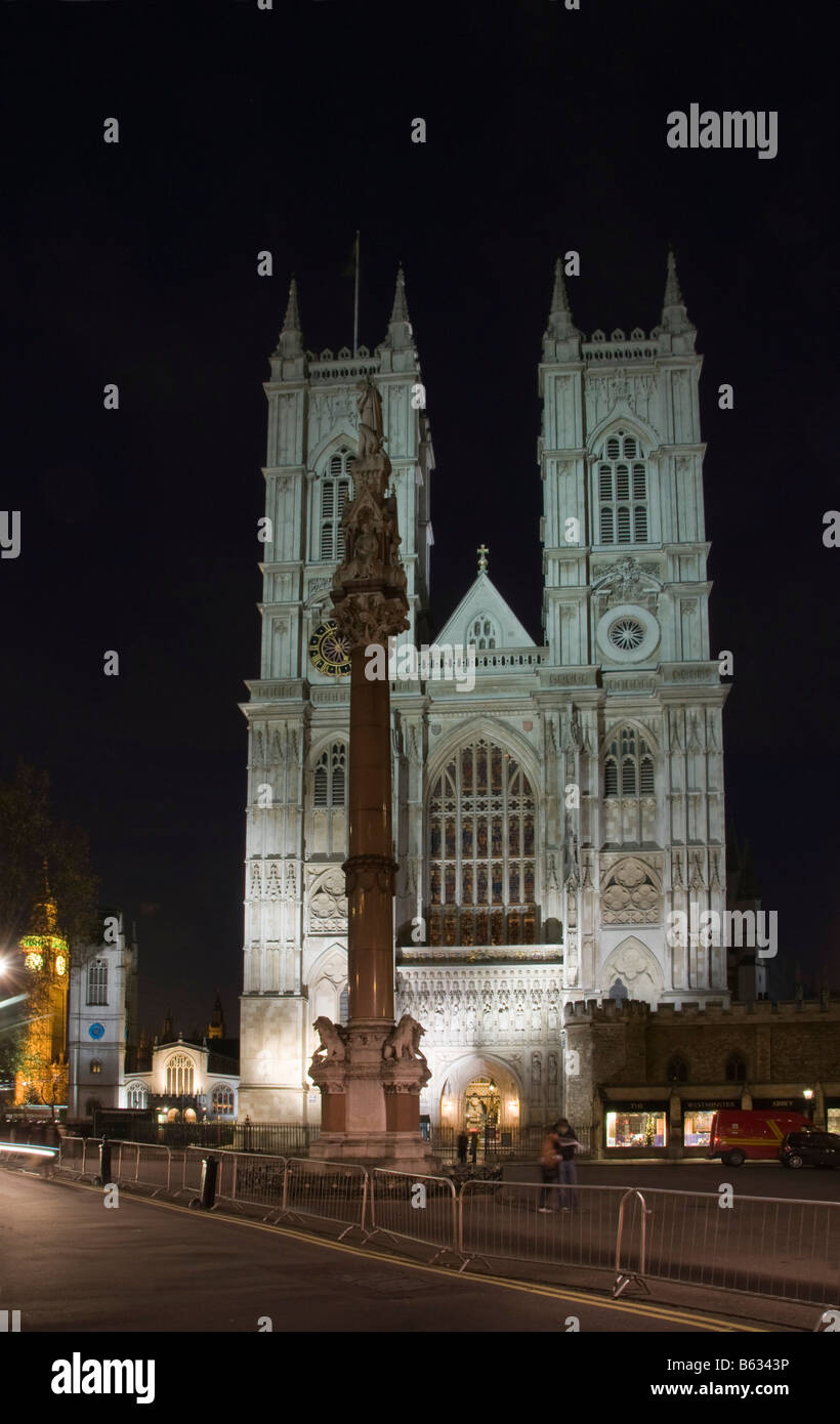 West face of Westminster Abbey at night Westminster London Stock Photo ...