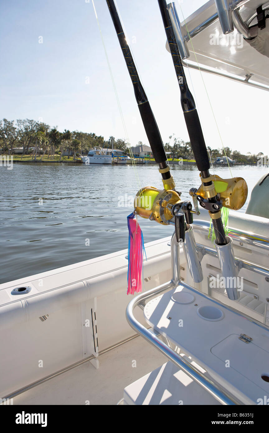 Fishing rods in a speedboat Stock Photo - Alamy