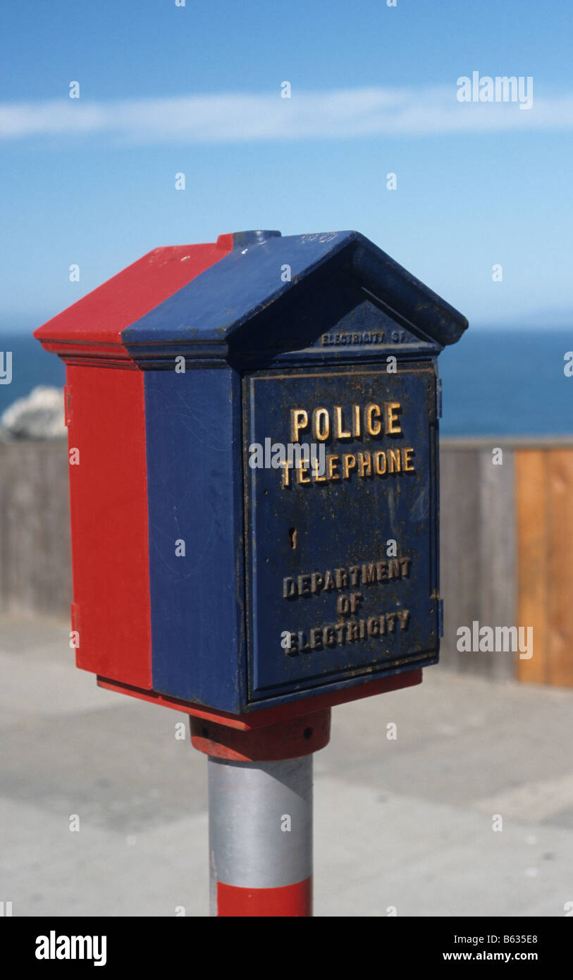Red and Blue box containing emergency police telephone. San Francisco ...