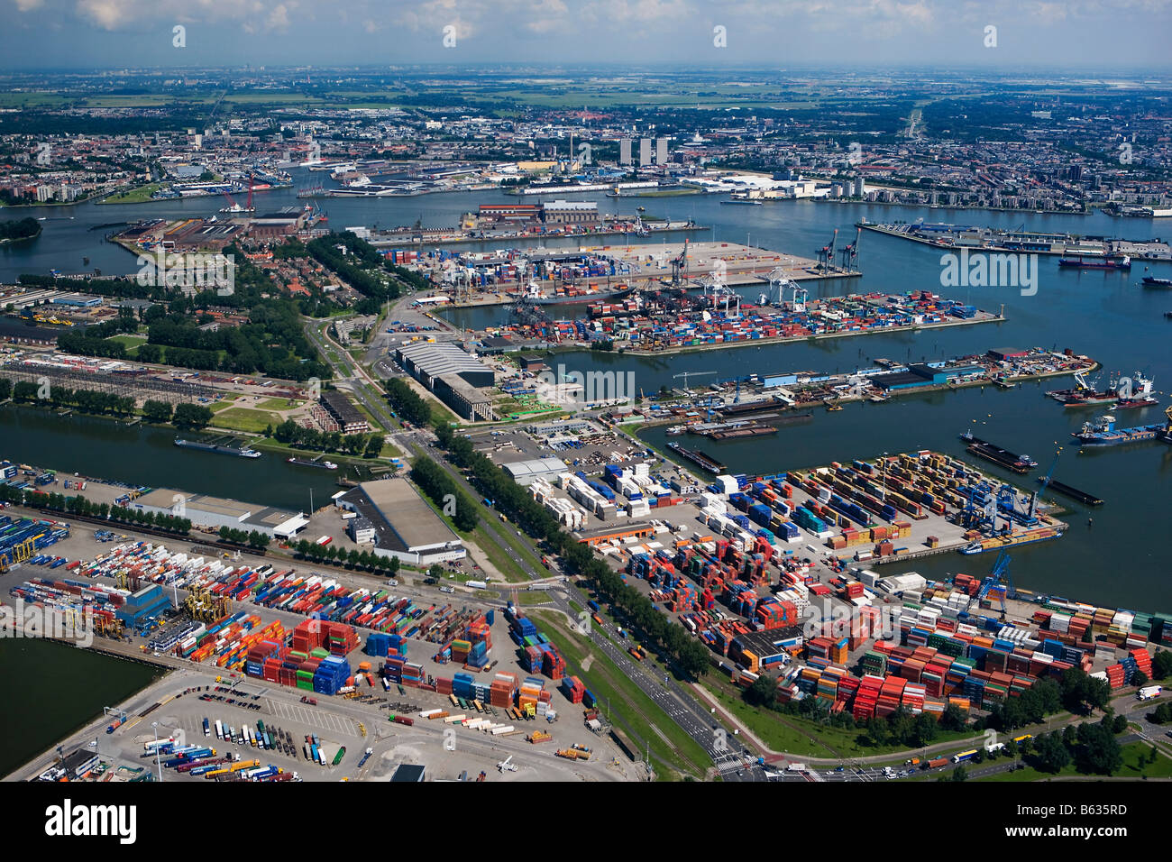 Holland Zuid Holland Rotterdam Harbour Aerial Of Container Port