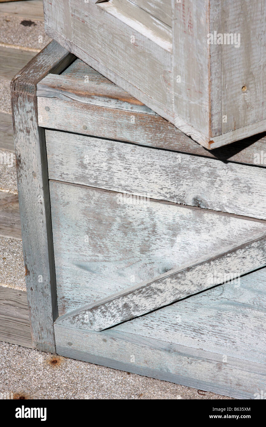 Warf Wooden boxes on the pier in Branson Missouri Stock Photo - Alamy