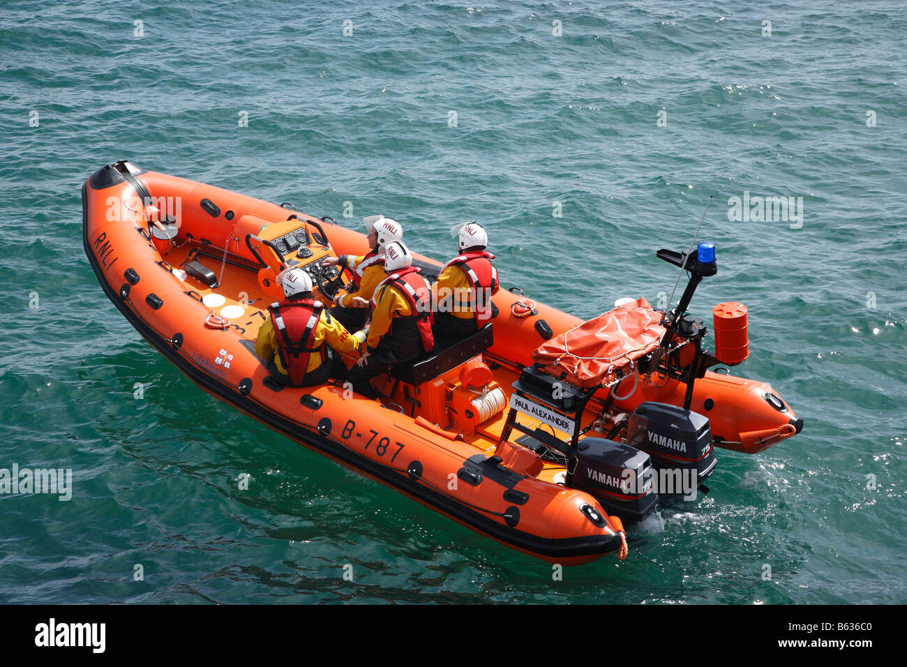 RNLI orange powerboat dingy on an exercise drill Stock Photo - Alamy