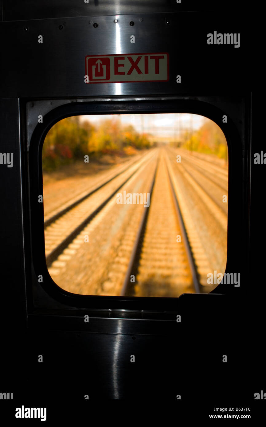 Railroad track viewed through the window of a train Stock Photo - Alamy