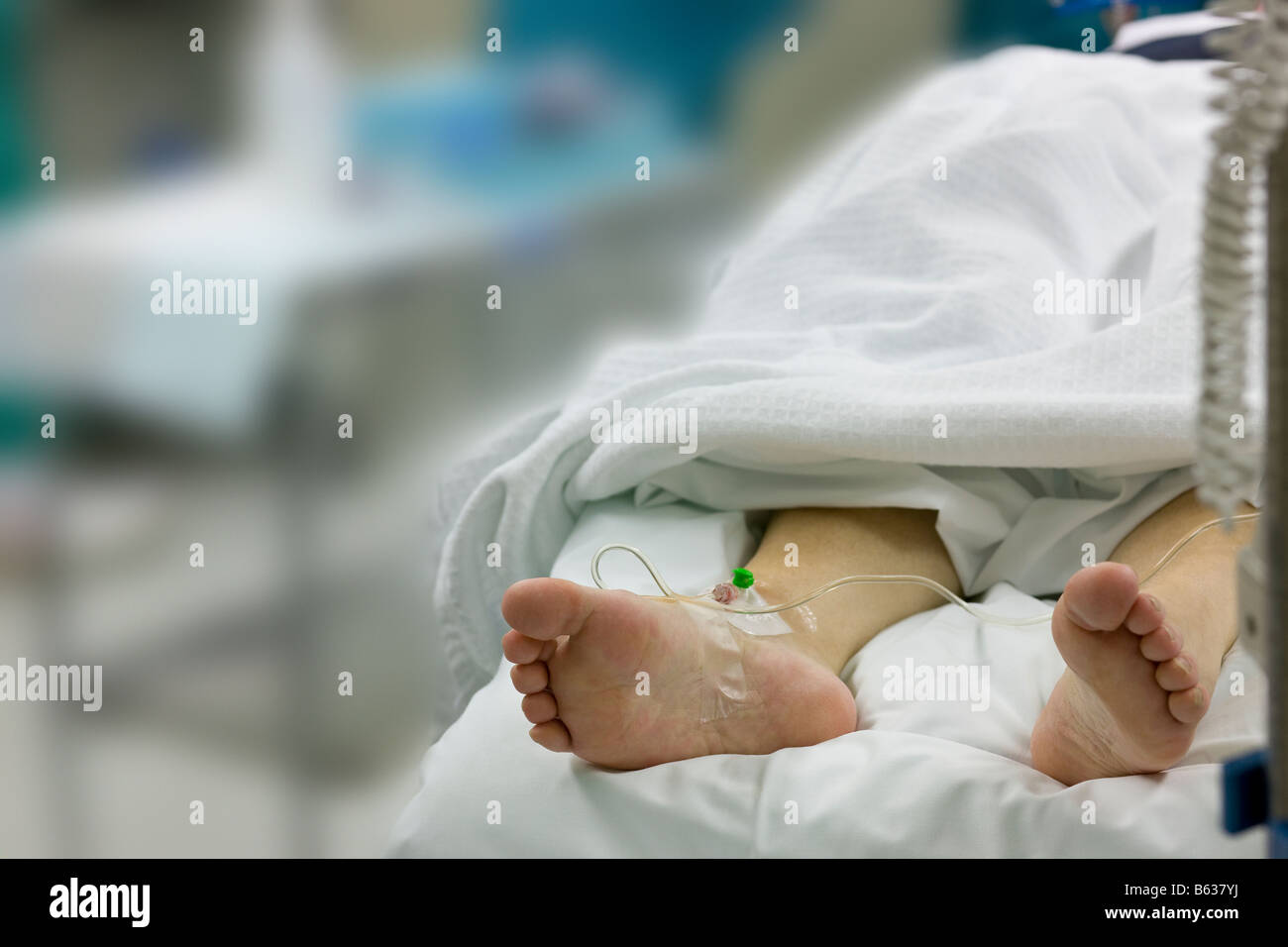 Intravenous in foot used during neurosurgery to remove a benign brain ...