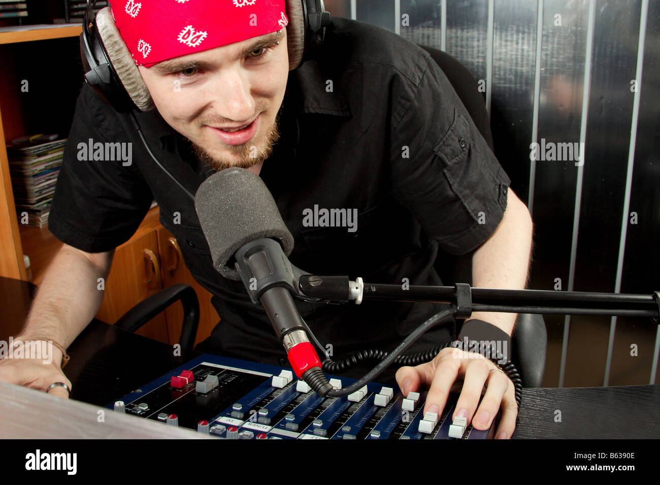 The leader of studio of broadcasting popular FM radio programs Stock ...