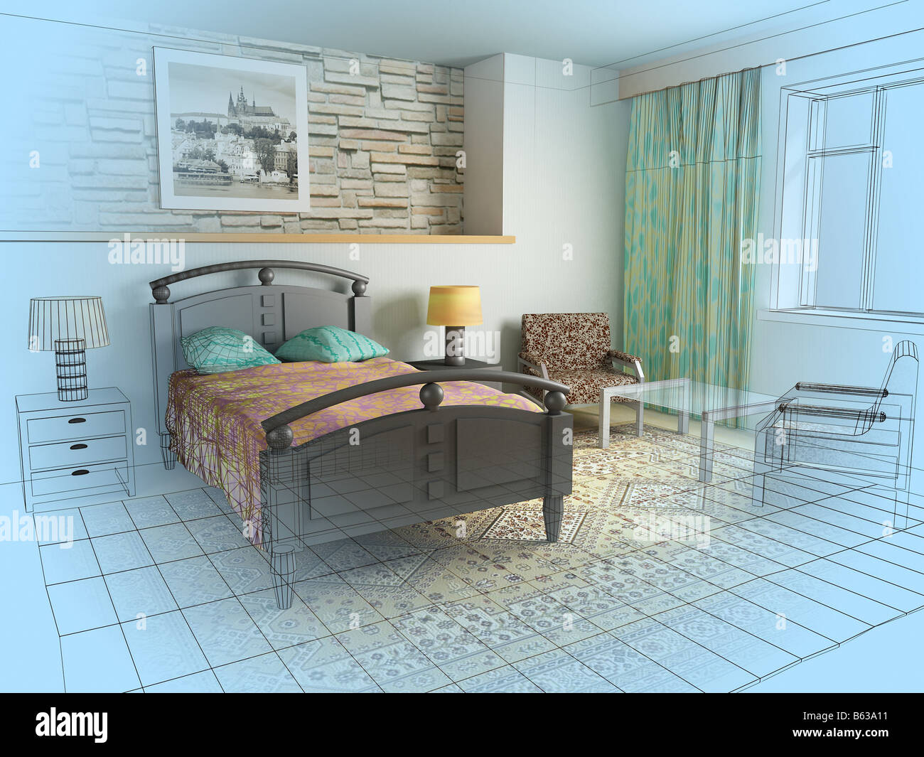 Abstract architectural 3D construction Stock Photo - Alamy