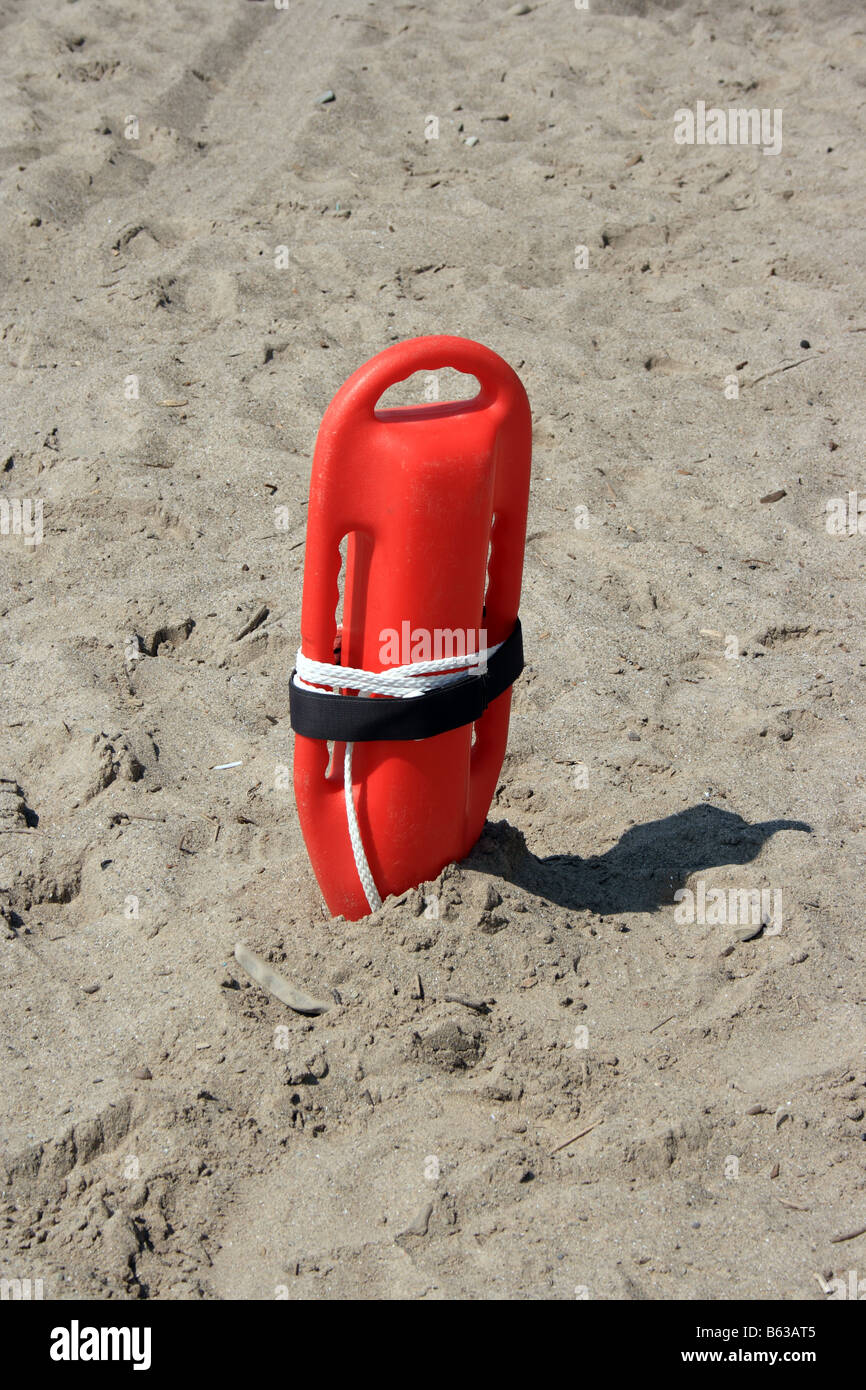 A lifeguard rescue can in the sand on an Erie, Pennsylvania beach in ...