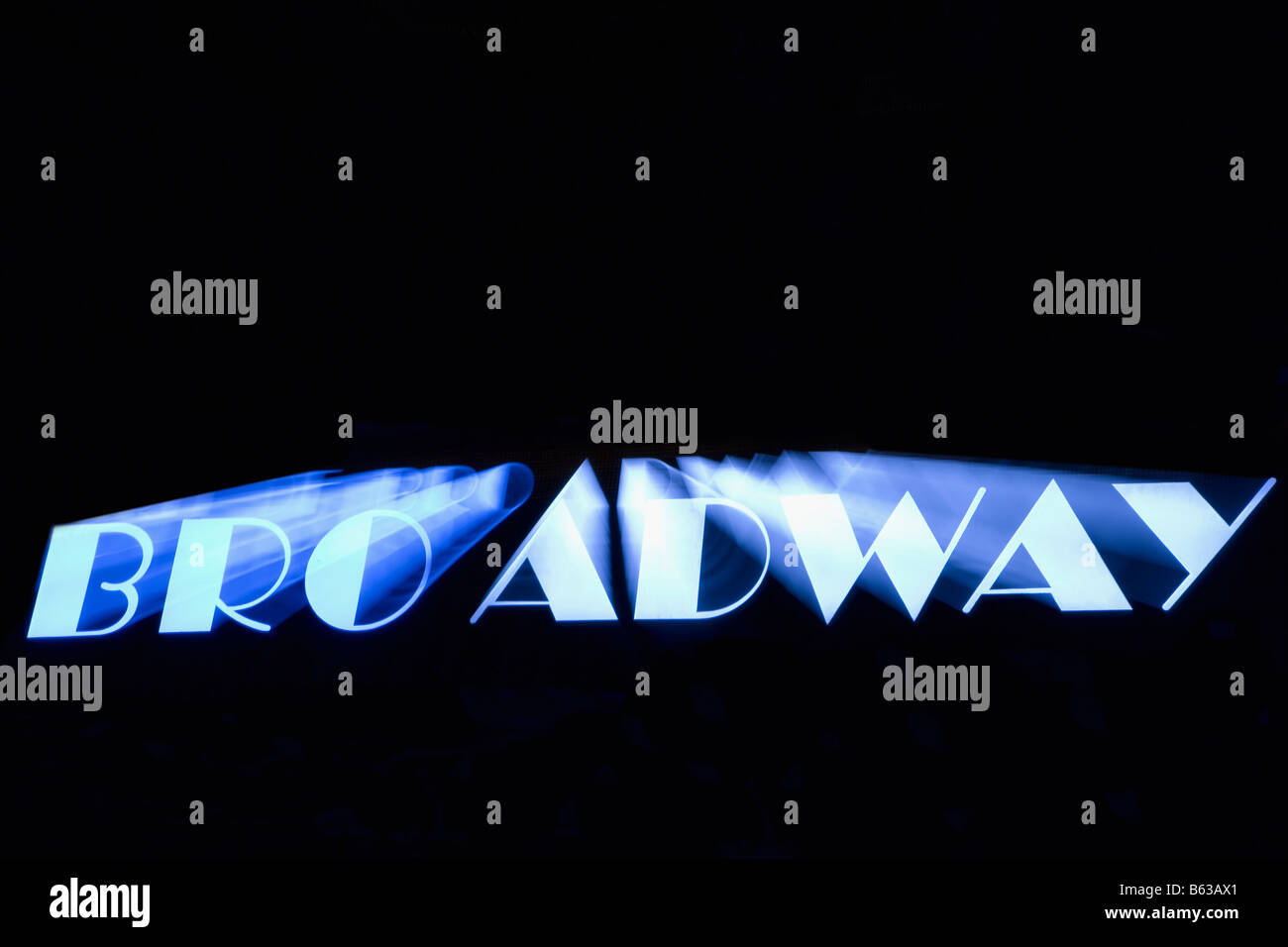Close-up of a lit information sign on a black background, Broadway, New ...