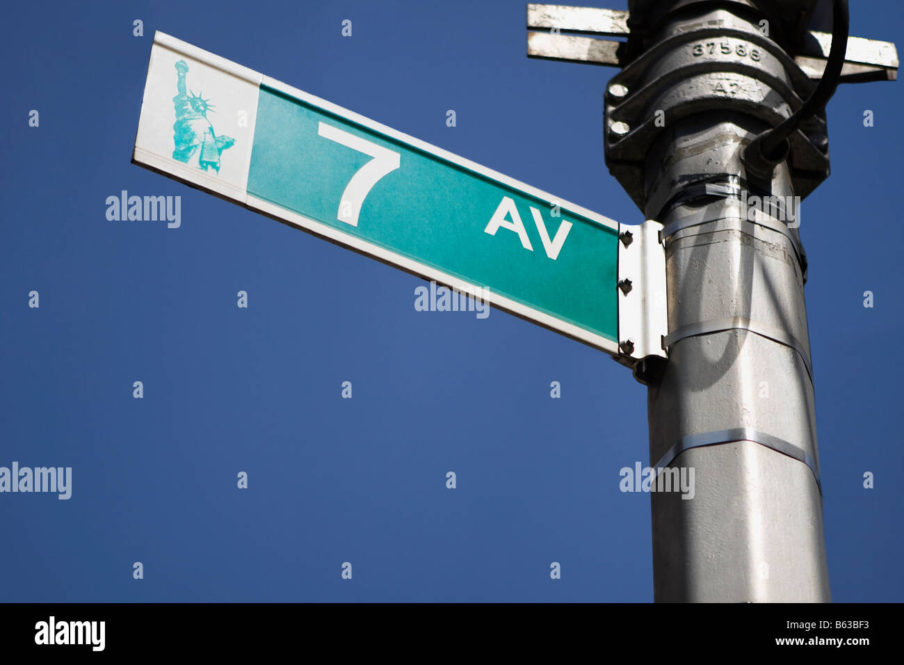 Low angle view of a street name sign, Times Square, Manhattan, New York ...