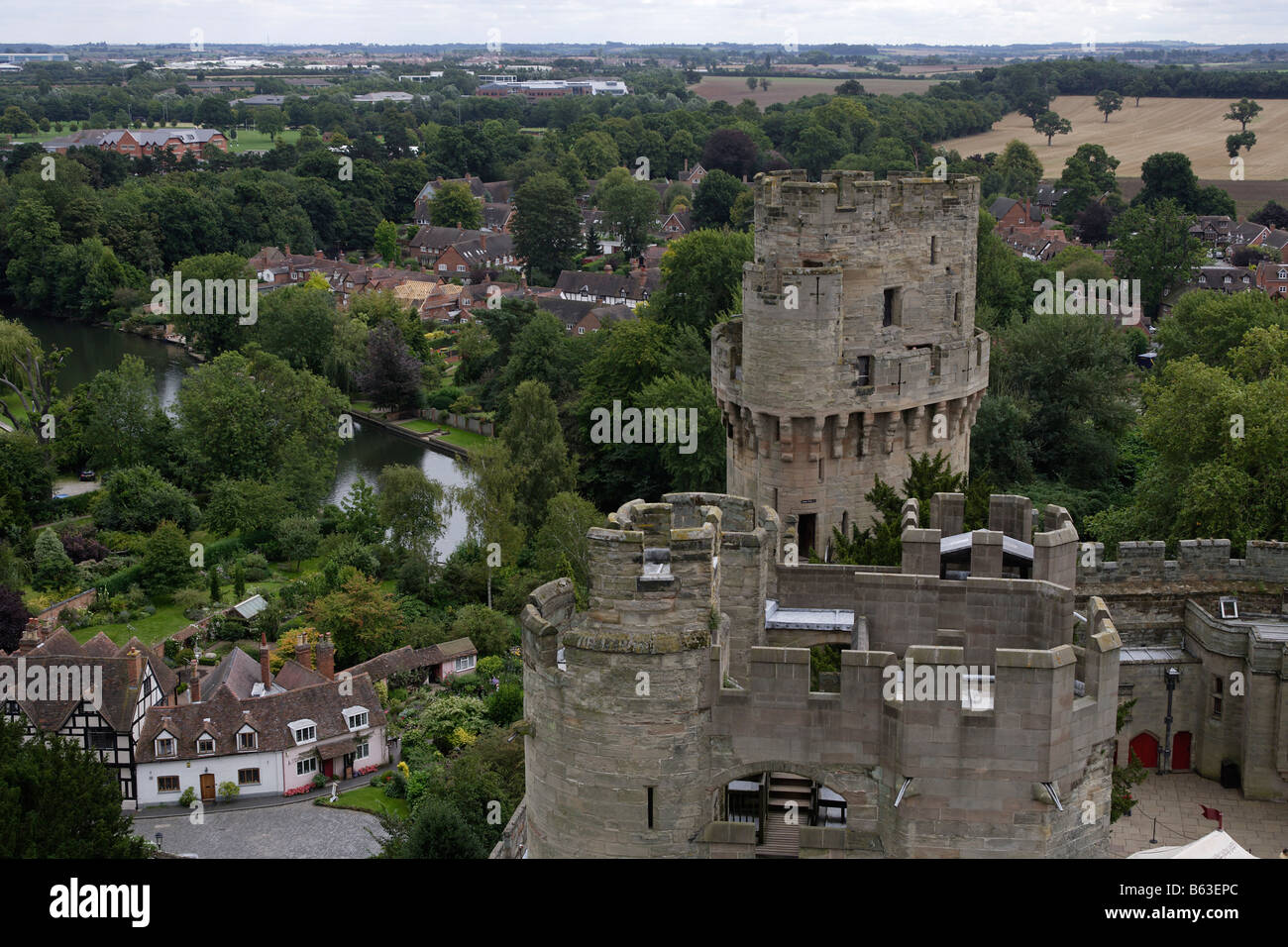 Warwick Castle Towers 14th century Warwickshire the Midlands UK United ...