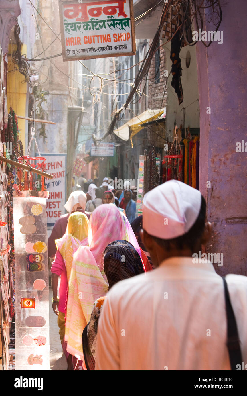 A busy street in the oldtown area of Varanasi India Stock Photo - Alamy