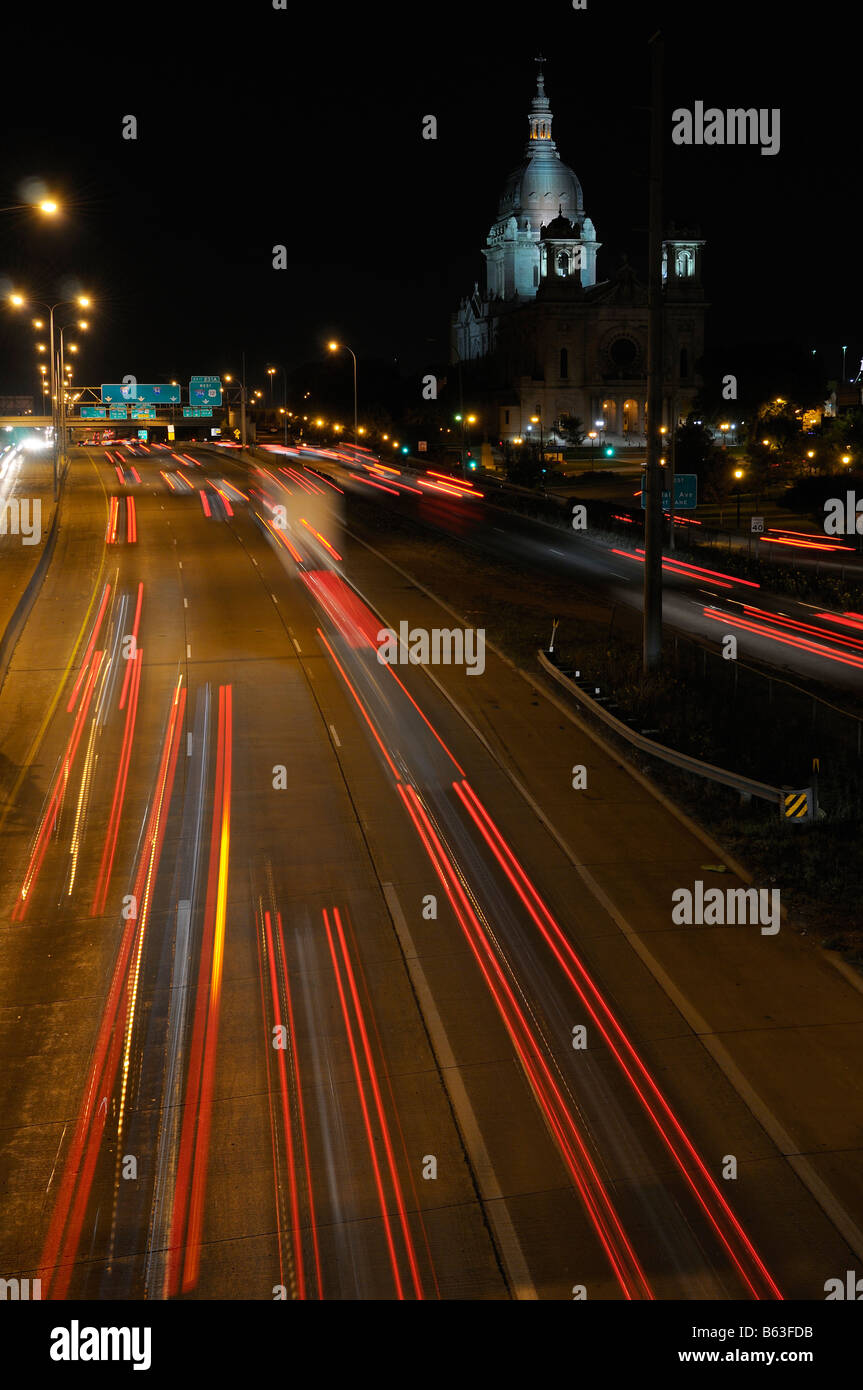 Night traffic light streaks on Highway 94 in Minneapolis Minnesota USA ...