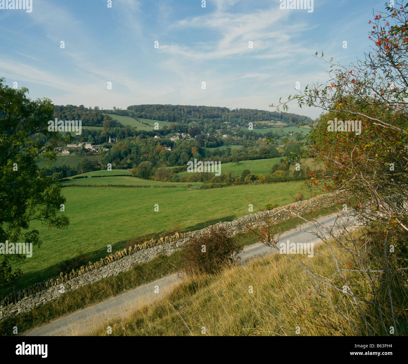 View of the idyllic Slad Valley and Slad village in Gloucestershire ...