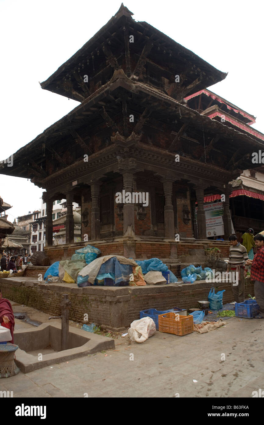 Food stall and an old Buddhist temple in central Kathmandu, Nepal Stock ...