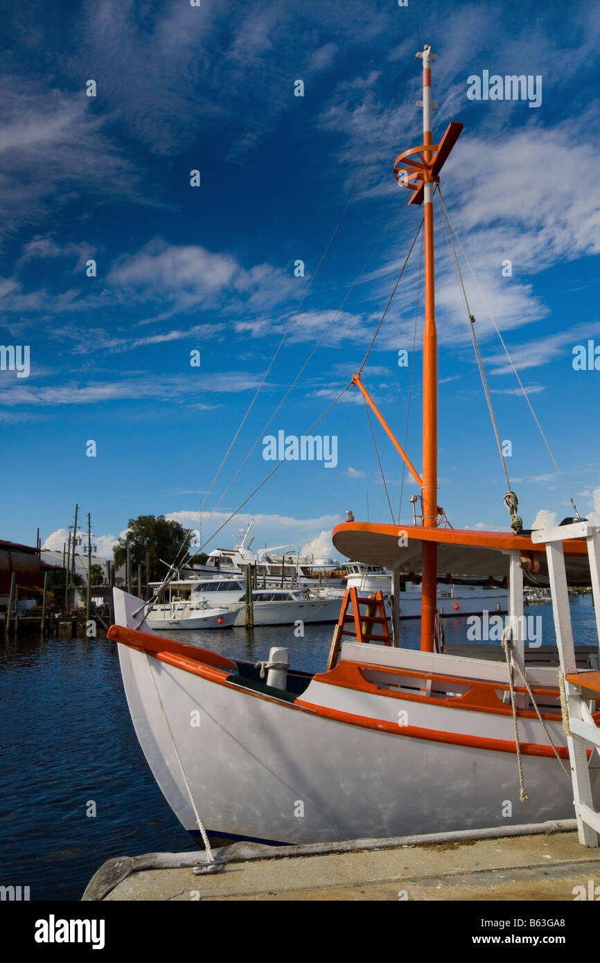 Bow of Boat with Orange Trim and Mast Stock Photo - Alamy